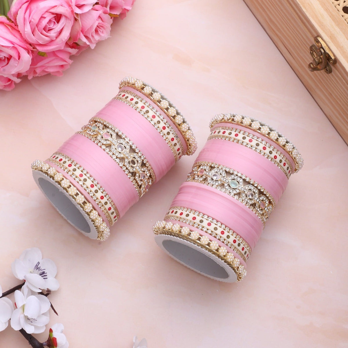 Bridal Chura with Pastel Colours and Pastel Kada – BANGLES BY LESHYA