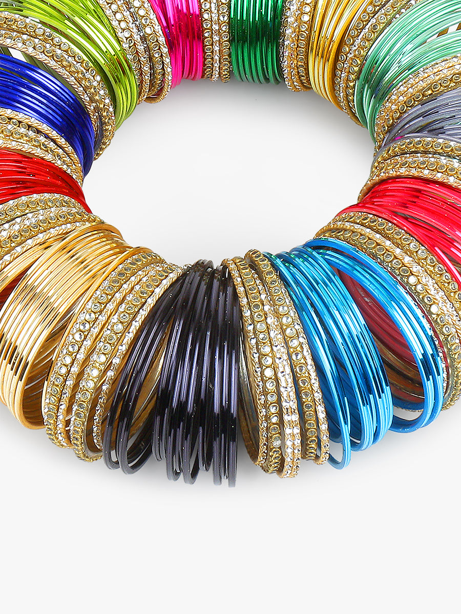 Colourful Bangle Bunch with Shining and Kundan Bangles (12 Colours ...