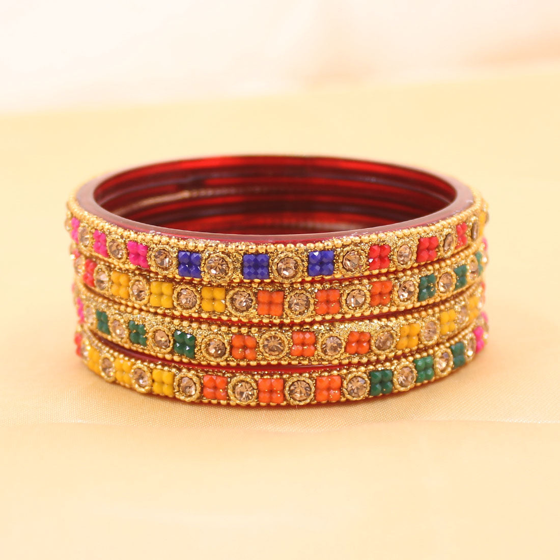 Set of 4 Beautiful Glass Bangles with Stone Pattern by Leshya – BANGLES ...