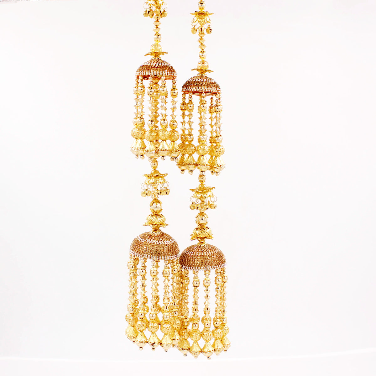 Traditional Two-Tier Jhumar Kaleere with Full Golden Bead hanging by L ...